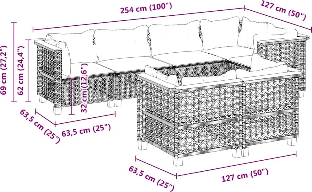7dílná zahradní sedací souprava s poduškami béžová polyratan 3261886