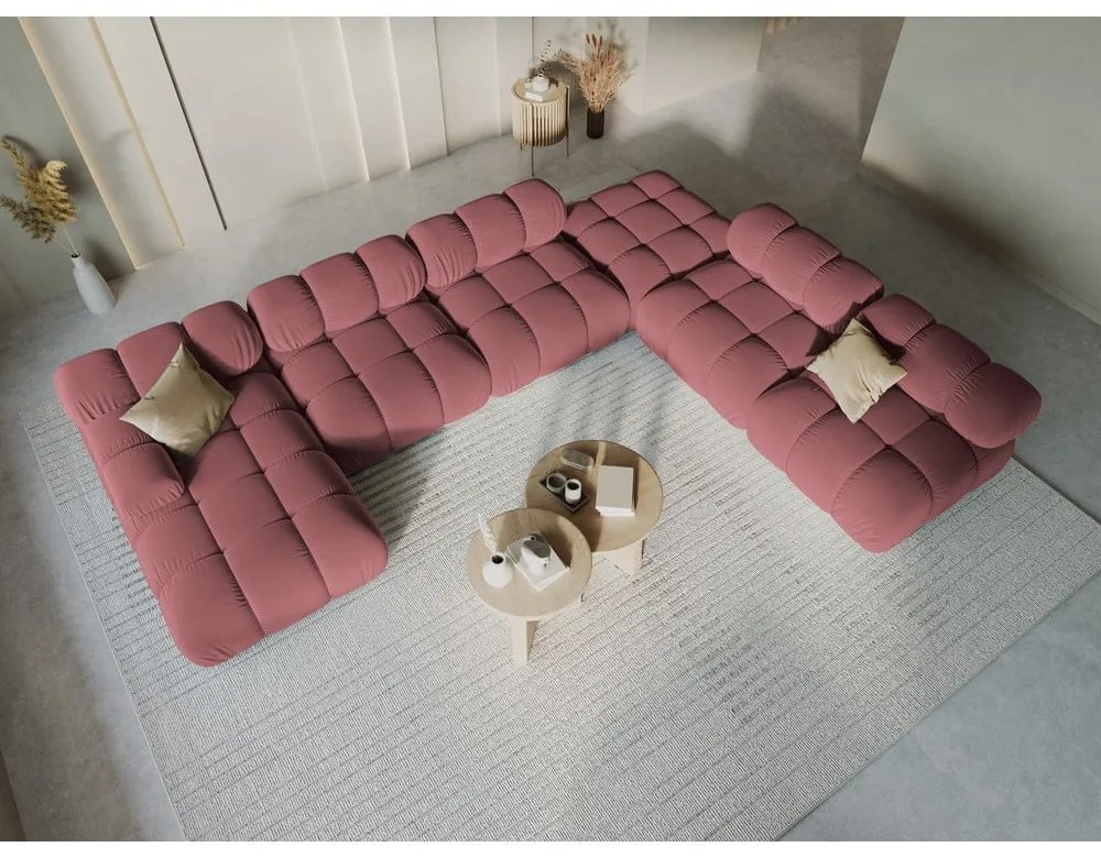 Růžová sametová pohovka 379 cm Bellis – Micadoni Home