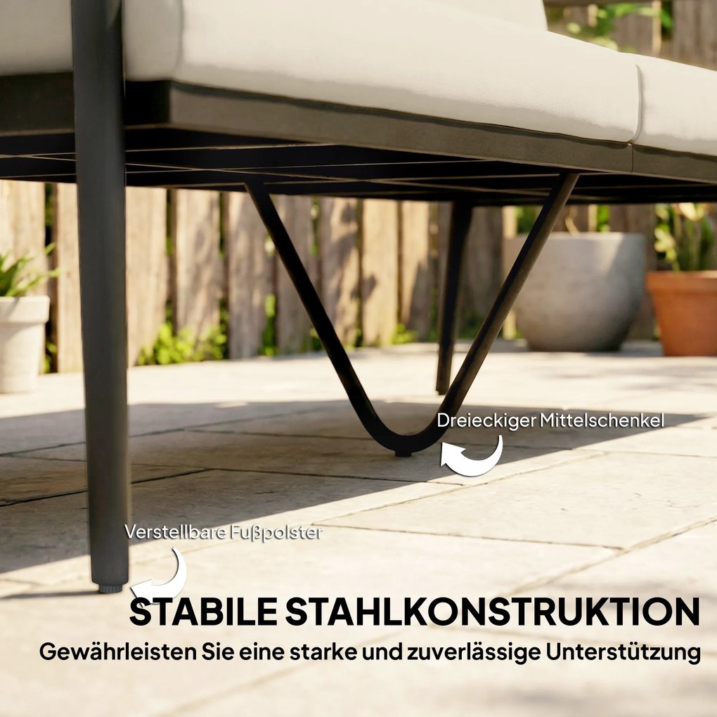 Zahradní pohovka 3místná ratanová pohovka s odnímatelnými polštáři područky s dřevěným vzhledem ocelový rám khaki barva