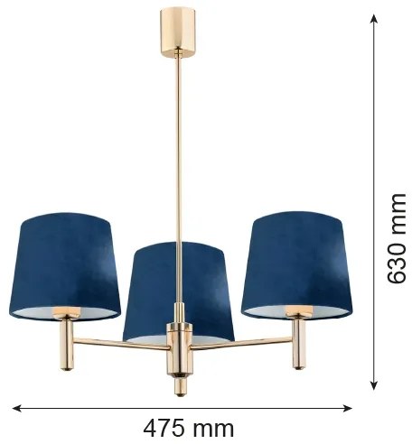Argon 1485 - Lustr na tyči PONTE 3xE27/15W/230V modrá/mosaz
