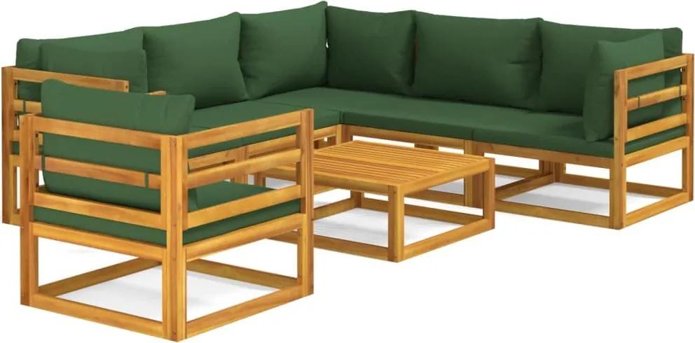 vidaXL 7dílná zahradní sedací souprava s poduškami masivní dřevo [3155320] Barva polštáře: Zelená