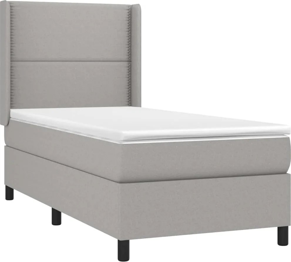 Box spring postel s matrací a LED světle šedá 90x200 cm textil 3138205