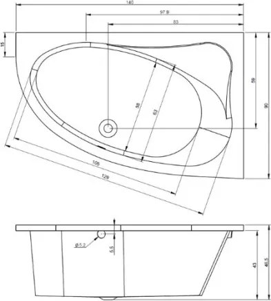 Riho Aryl 140 x 90 cm vana levá akrylátová asymetrická bílá B020001005