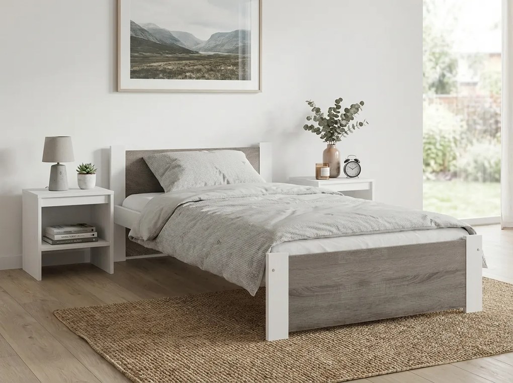 Postel IKAROS 80 x 200 cm, bílá/dub lanýž Matrace: Matrace Coco Maxi 20 cm, Rošt: S laťkovým roštem