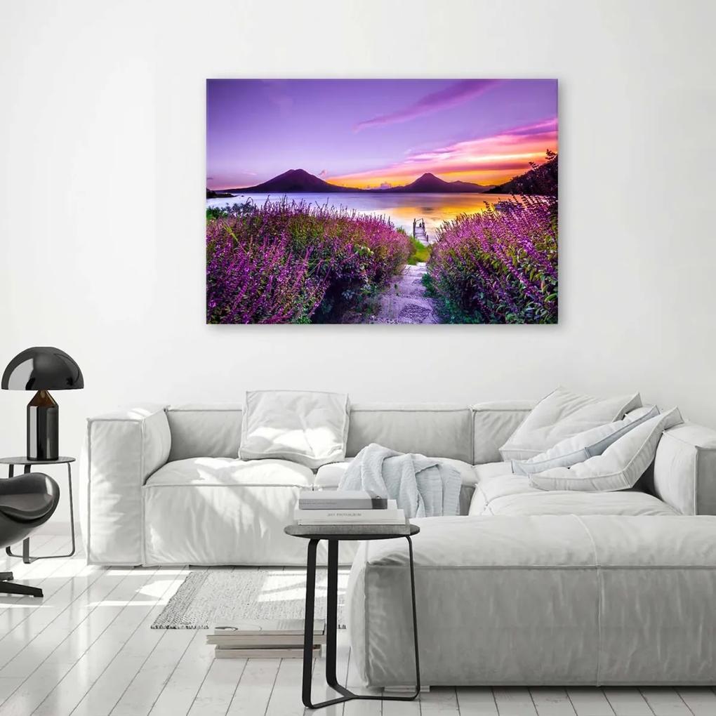 Obraz na plátně Krajina Levandulového jezera - 90x60 cm