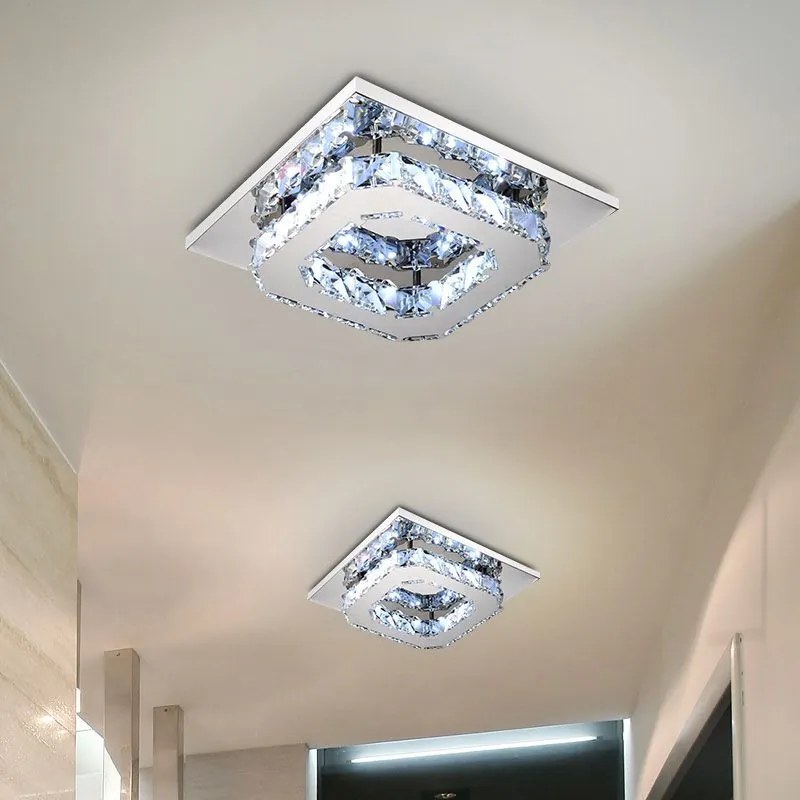 Toolight - Křišťálová hranatá stropní lampa Glamour 8W neutrální barva APP406-C, chromová, OSW-65004