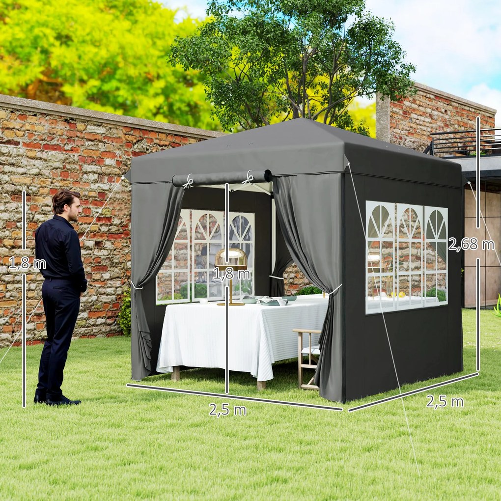 Outsunny altán 2,5x2,5 m, vodoodpudivý stabilní zimní pop-up skládací altán, UV ochrana 50+, skládací party stan zahradní stan se 4 bočními panely ta…