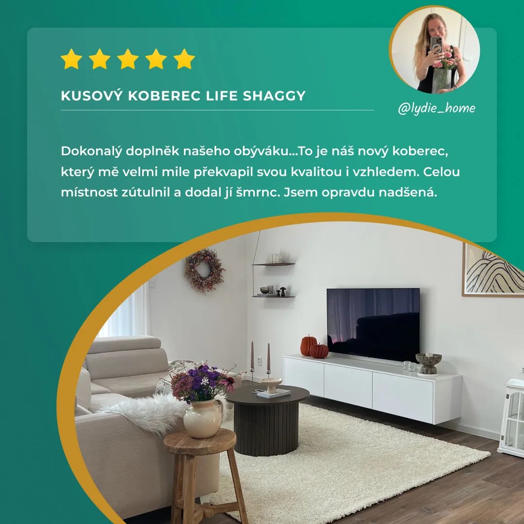 Ayyildiz, Kusový koberec Life Shaggy 1500 cream, 60x110, bílá, ložnice