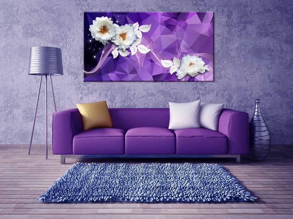 Obraz fialová abstrakce s květy Velikost (šířka x výška): 150x80 cm