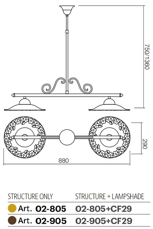 Incanti Rustikální závěsné svítidlo Lea, ø 44 cm,  š. 88 cm Barva: Bronz