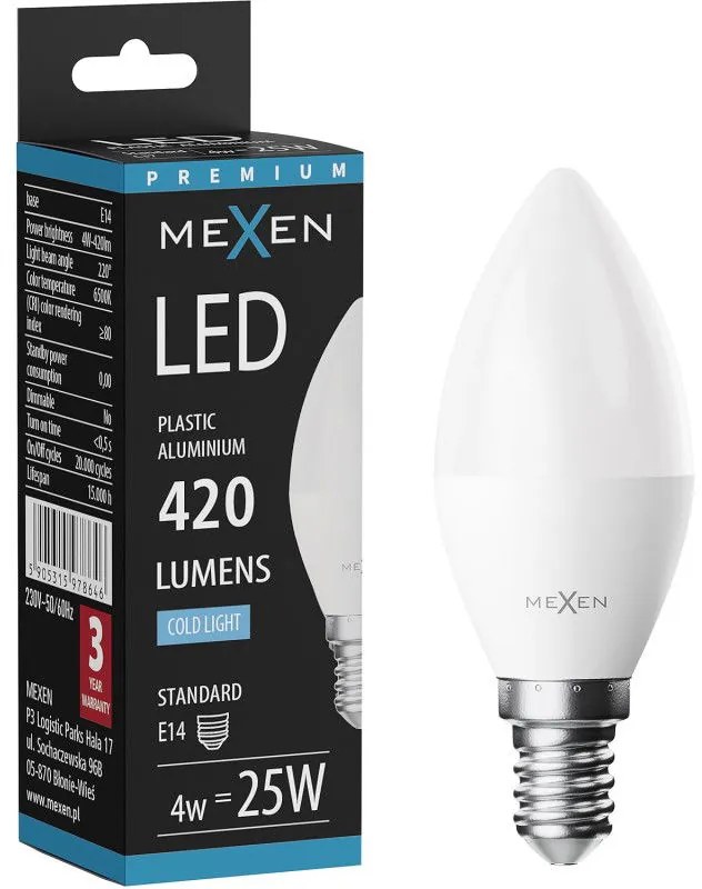 Mexen Nova, LED žárovka E14, C37, 4W, neutrální - 4000K, 420 lm - L102-E14-0440-01