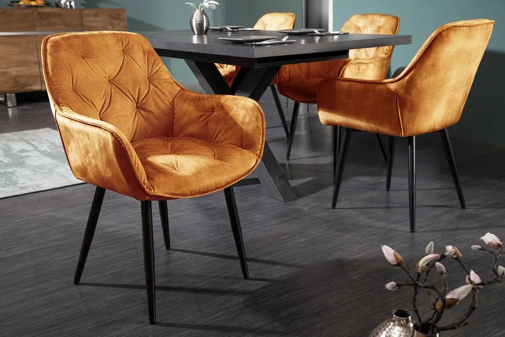 Designová židle Garold hořčicově-žlutý samet