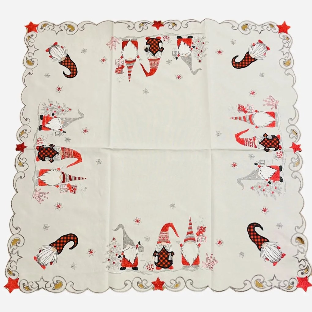Vánoční vyšívaný ubrus vánoční skřítky 85x85 cm TiaHome