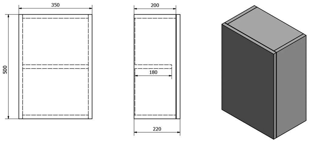 Sapho TREOS skříňka horní dvířková 35x50x22cm, pravá/levá, dub Collingwood, TS040-1919