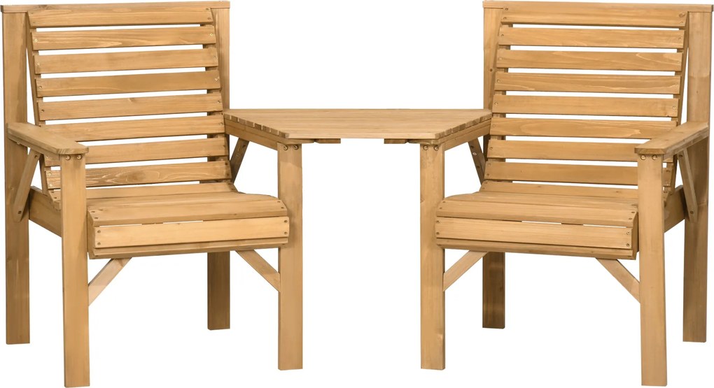 Outsunny 3dílný odolný dřevěný bistro set – laťkový design s otvorem pro slunečník, hnědý (smrk) | Aosom