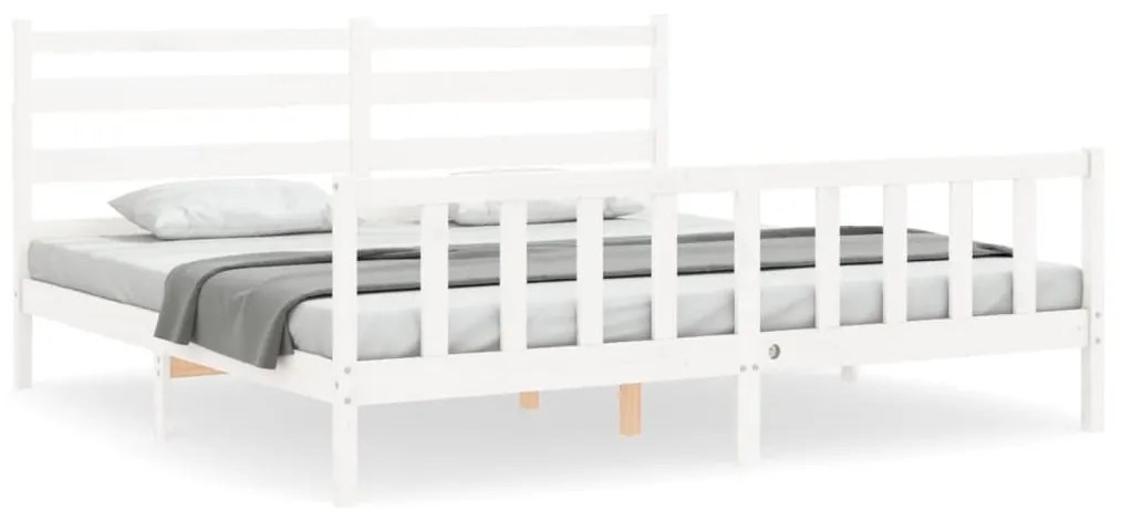 Rám postele s čelem bílý 200 x 200 cm masivní dřevo,  3192057