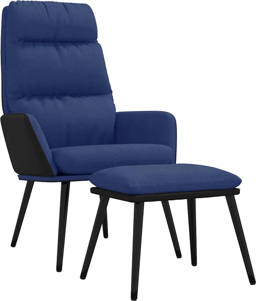 Relaxační křeslo se stoličkou modré textil a umělá kůže 3097510