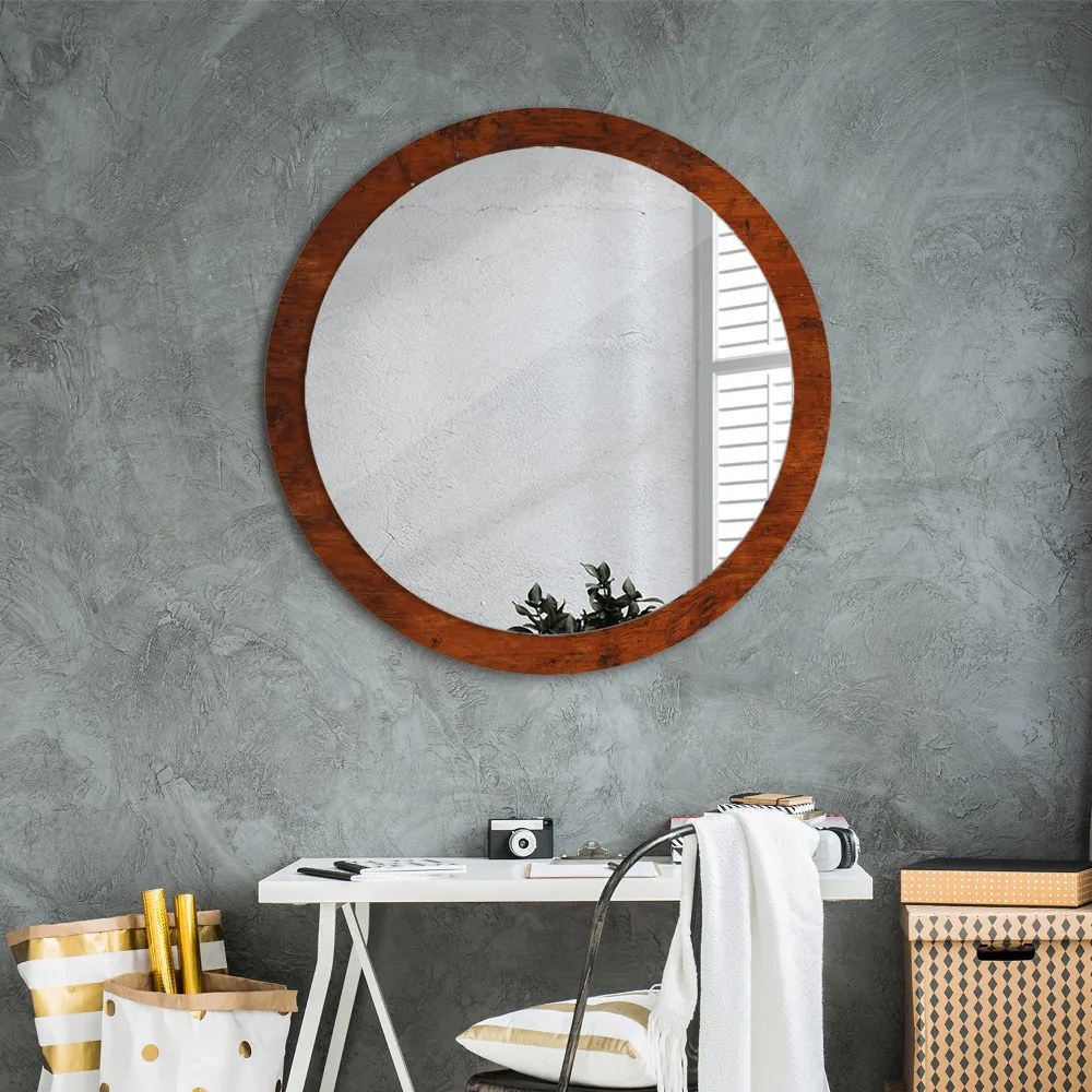 Kulaté dekorativní zrcadlo Přírodní dřevo fi 90 cm