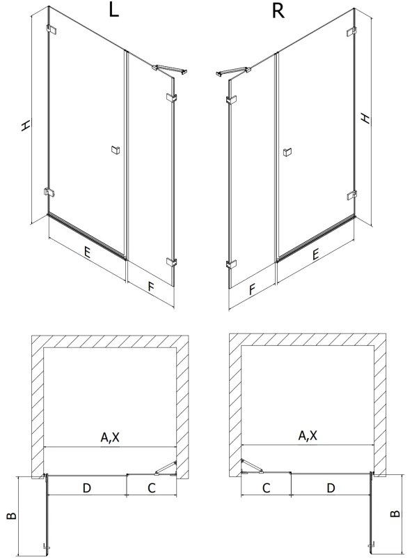 Mexen Lunar-B, výklopné pravé sprchové dveře 115 cm, 8mm čiré sklo, broušený grafit profil, 832S-115-050-66-00-P