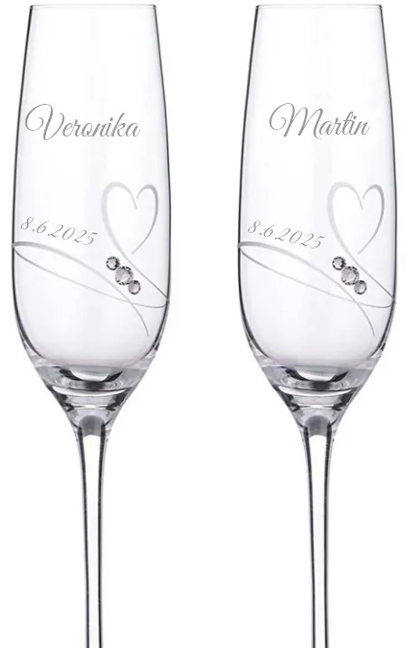Dekorant Svatební sklenice na šampaňské Romance s krystaly Swarovski 200 ml 2KS