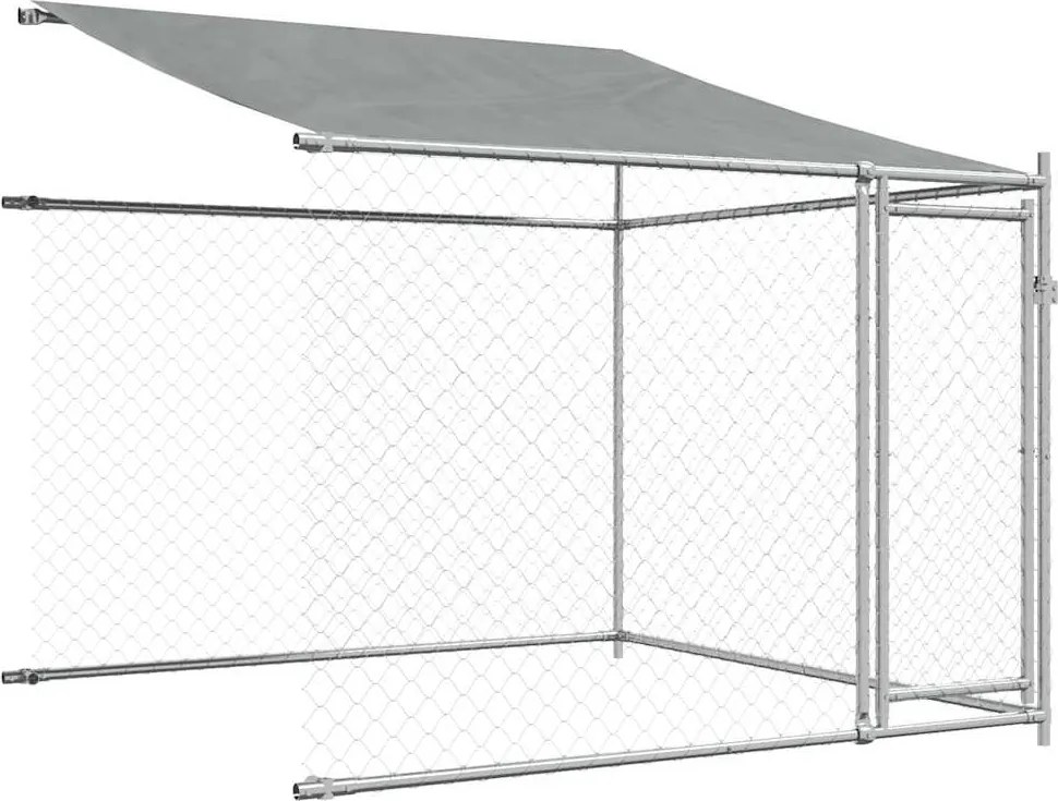 Klec pro psy se střechou a dvířky šedá 6x2x2 m pozinkovaná ocel 3209564