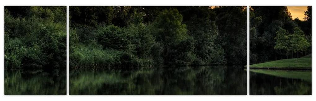 Obraz jezera u lesa (170x50 cm)