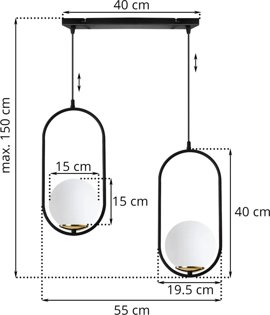 Závěsné svítidlo Florence, 2x bílé skleněné stínítko, b/g, UI