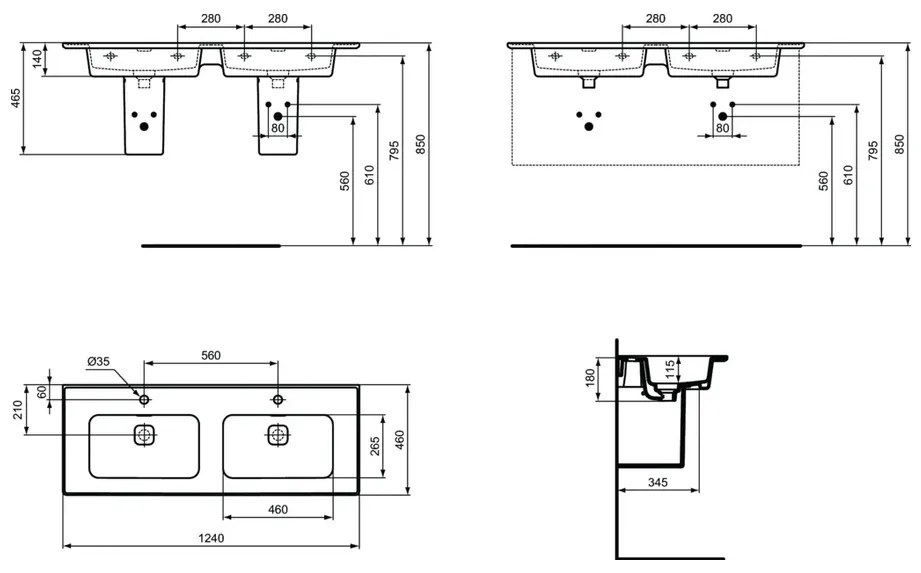 Ideal Standard Strada II - Nábytkové dvojumyvadlo 1200 mm, Bílá, T300501