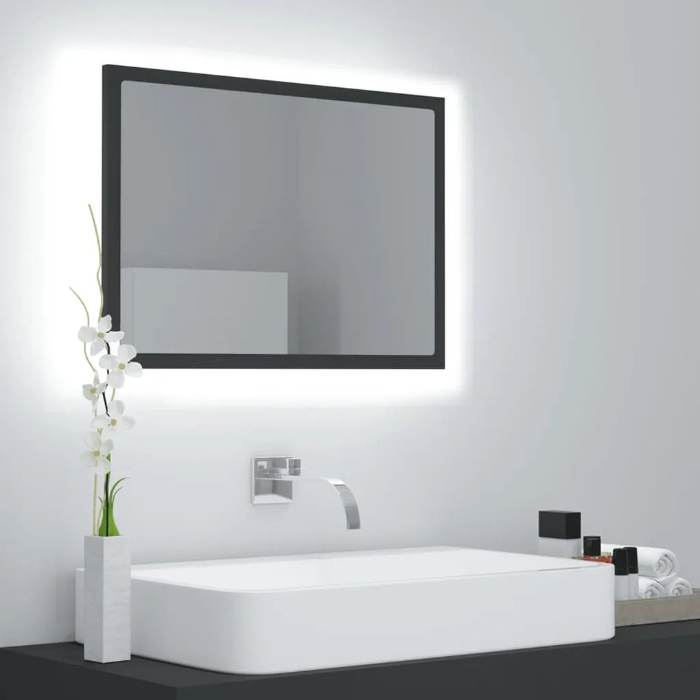 804918 vidaXL Koupelnové zrcadlo LED šedé 60 x 8,5 x 37 cm dřevotříska