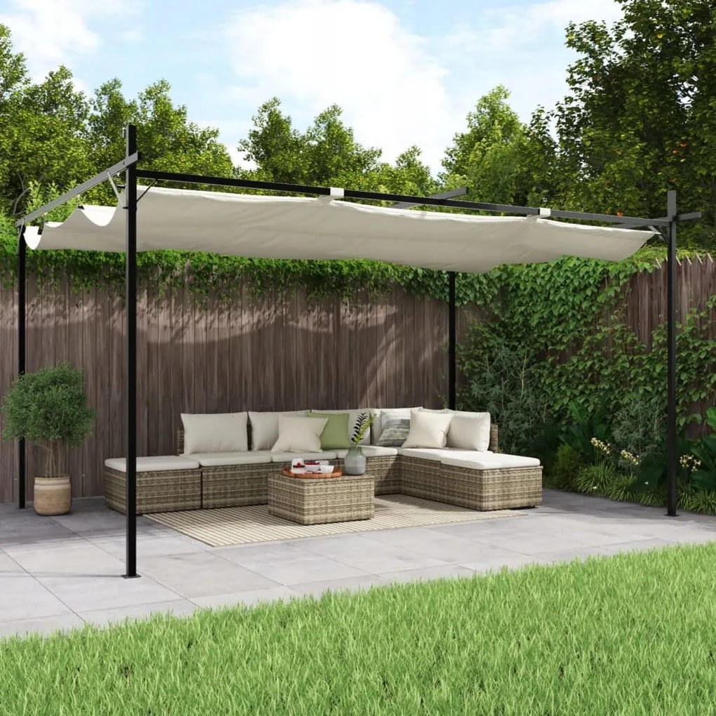 Pergola se zatahovací střechou krémová 395 x 292 x 230 cm