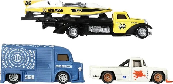 Mattel Hot Wheels Premium Speed Waze, Classic Hydroplane, Citroen H Van, Toyota Stout Drift Truck Vícebarevná