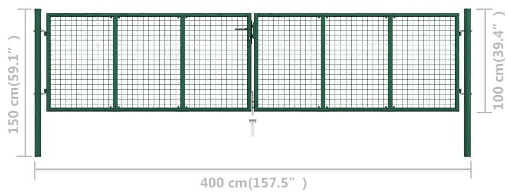 vidaXL Marketos Pletivá zahradní branka ocelová 400 x 100 cm zelená