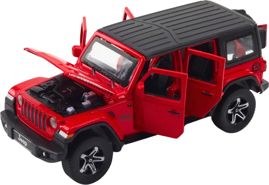 LEAN Toys Sada: terénní auto, karavan, kovové, pohon, světla, zvuky, červená, 1:32