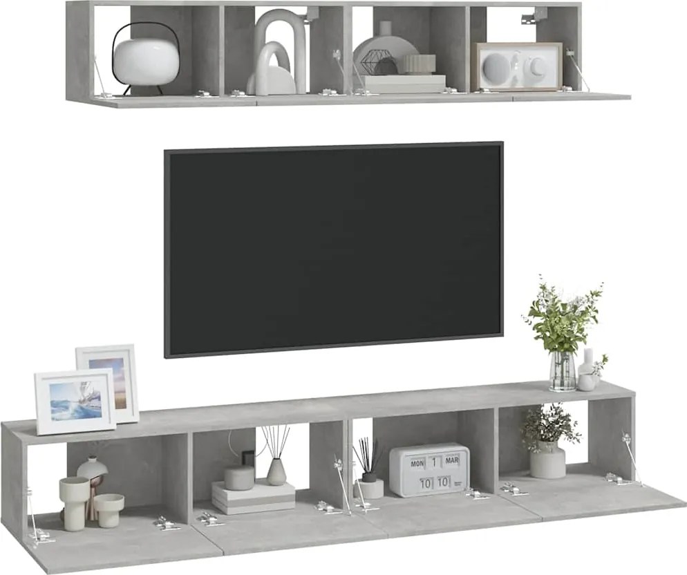4dílný set TV skříněk betonově šedý kompozitní dřevo 3114529