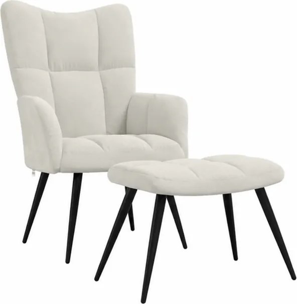 křeslo relaxační, s podnožkou, odpočinkové, ušák, kov/samet, 98x63x69 cm, černá/bílá, Dekorino KR20260021