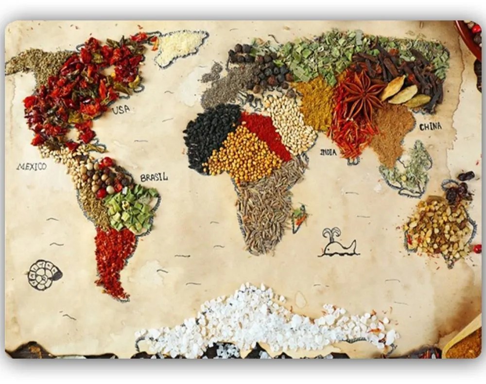 CARO Kovový obraz - Map Made Of Various Types Of Spices 60x40 cm