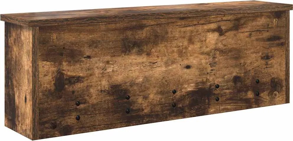 věšák, nástěnný, 4 poličky, háčky, kompozitní dřevo, 26x75x16 cm, kouřový dub, Dekorino TK20260021