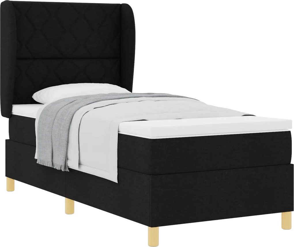 Postel s boxspringem s čelo Černý 200 x 100 cm textil 3340804