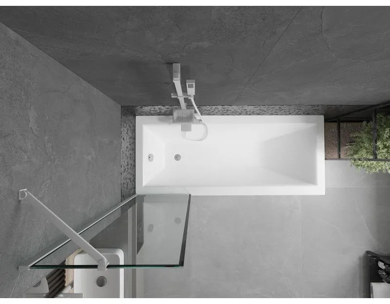 Mexen Next, vanová zástěna 1-křídlová 50 x 150 cm, fixní křídlo, 6 mm čiré sklo s černým vzorem, bílý profil, 895-050-000-00-70-20