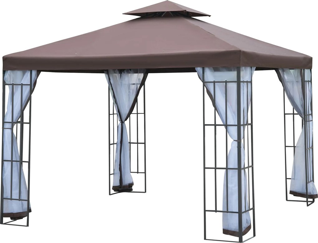 Zahradní altán Outsunny s moskytiérou a bočními panely, party stan s dvojitou střechou, zahradní gazebo 2,97x2,97m | Aosom