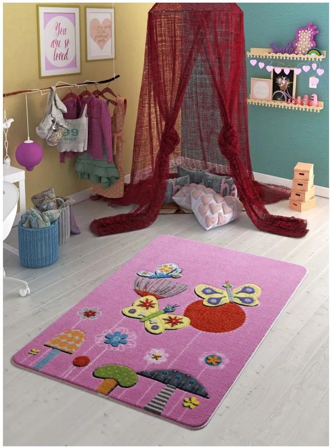 Dětský růžový koberec Confetti Butterfly Effect, 100 x 150 cm | BIANO