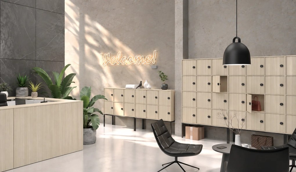 Nástavba pro skříně FRAME, 4x dveře, 872 x 450 x 854 mm, kódový zámek, dub přírodní