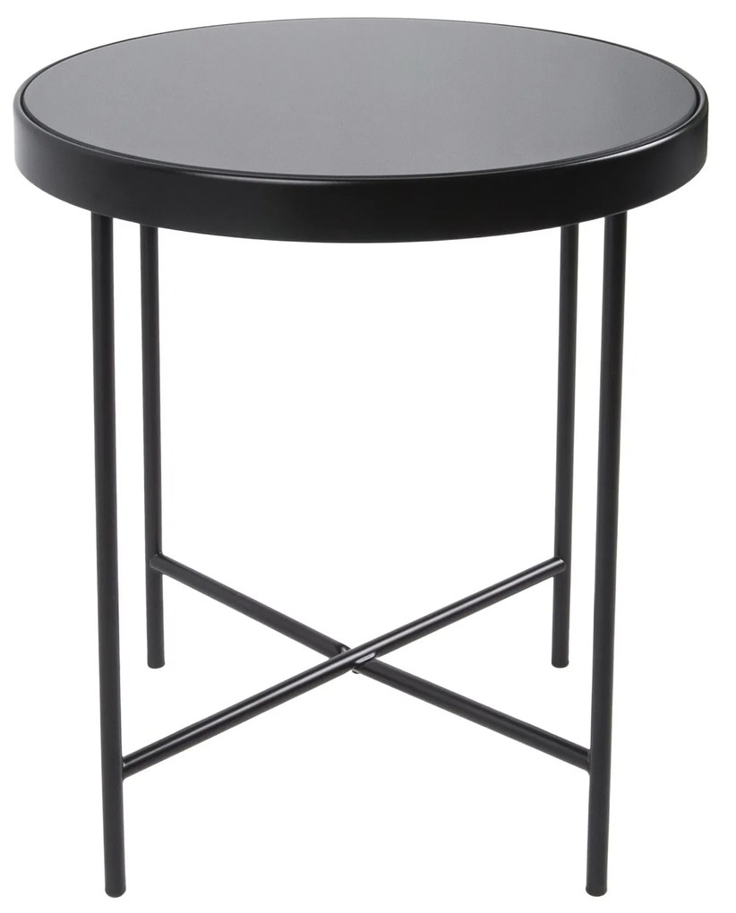 LEITMOTIV Kulatý černý stolek se skleněnou deskou