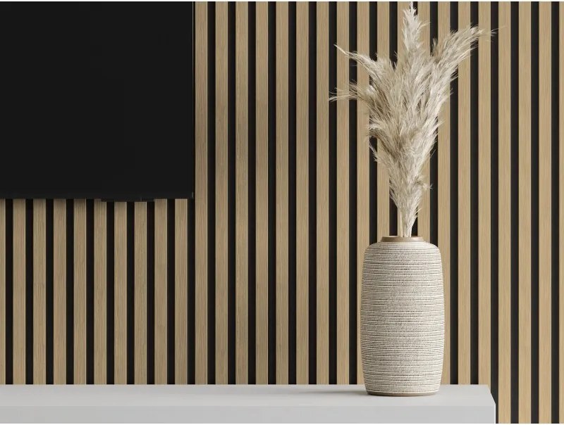 Mexen Lam-F, akustické stěnové lamely 275 × 30 cm, plstěný podklad 8 mm, technická dýha, ořech lněný, S105-275307-3015-015