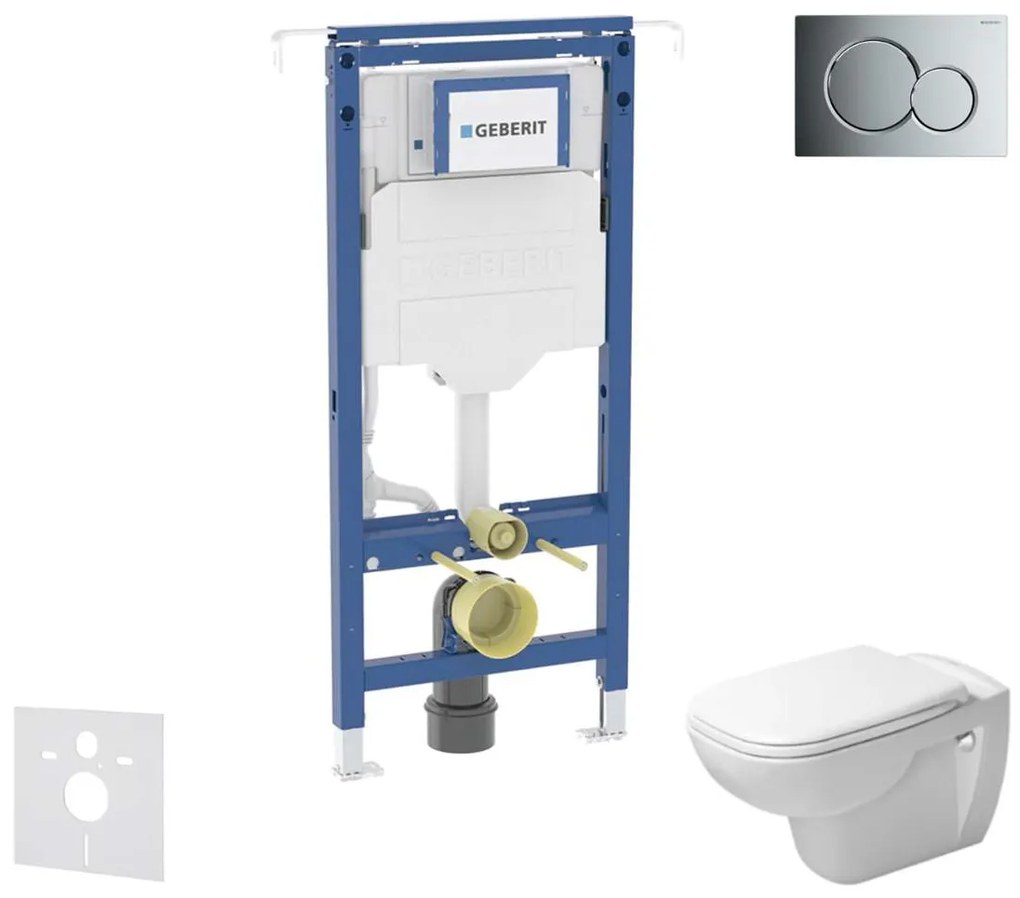 Geberit Duofix - Set předstěnové instalace, klozetu a sedátka Duravit D-Code, tlačítka Sigma01, Rimless, SoftClose, lesklý chrom SANI11CP1100