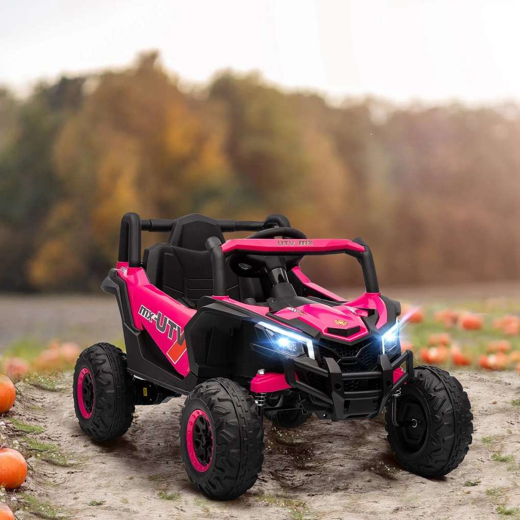 AIYAPLAY 12V elektroauto pro děti, funkce dálkového ovládání, pás, klakson, LED světla, USB port, pro 3-5 let, Růžová