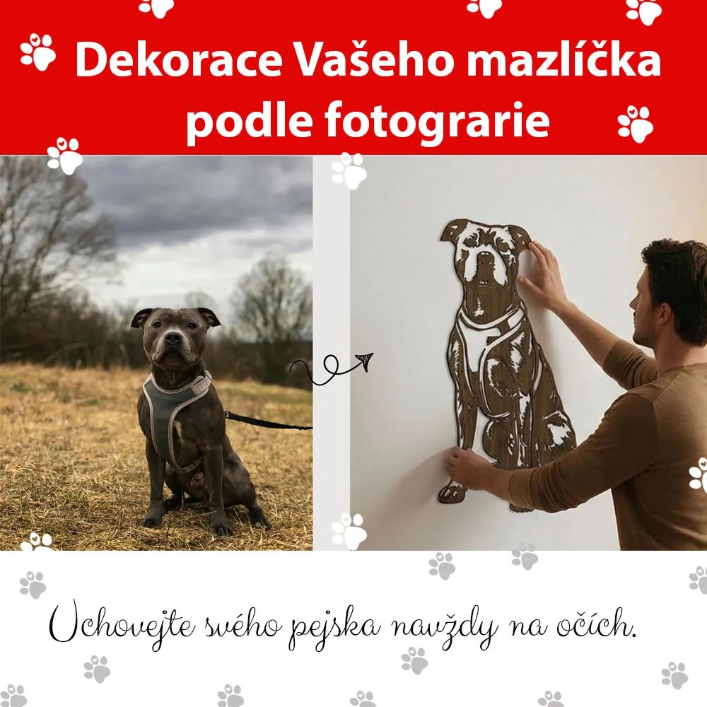 dřevo života Dřevěná dekorace pejska z vaší fotografie Zvolte barvu dekoru: Černá, Delší strana: 60