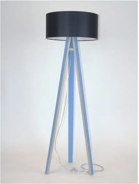 Modrá stojací lampa s černým stínítkem a transparentním kabelem Ragaba Wanda