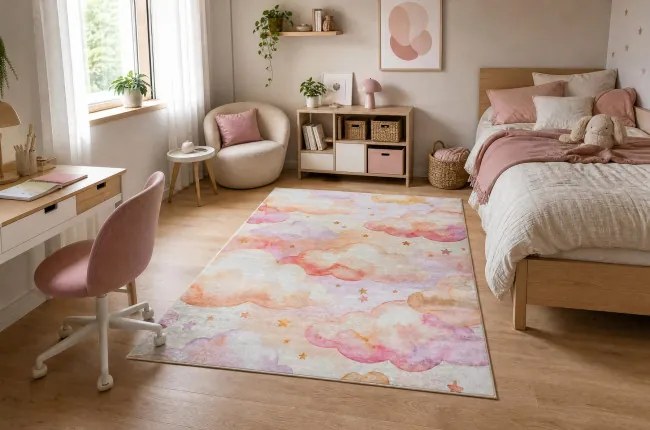 Dětský koberec protiskluzový BAMBINO 61510 krémový / růžový