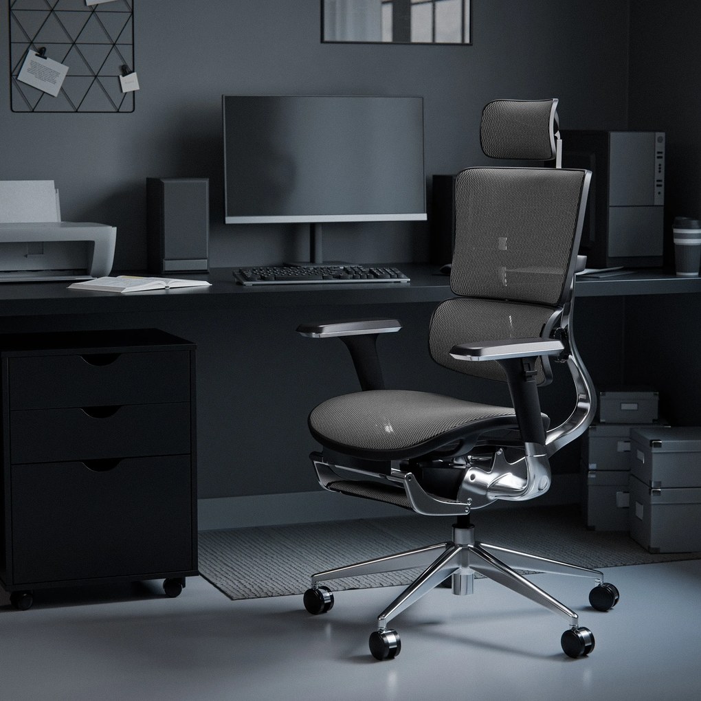 Ergonomická kancelářská židle s podnožkou Normal Size, černý-šedý: Diablo V-Master